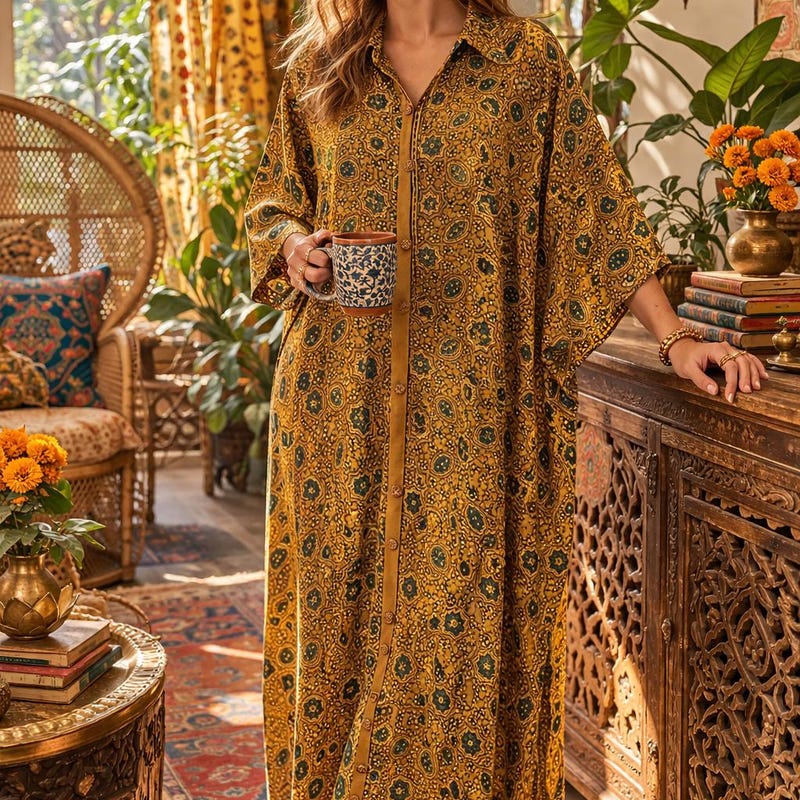Ajrakh Silk Kaftan - Etsy
