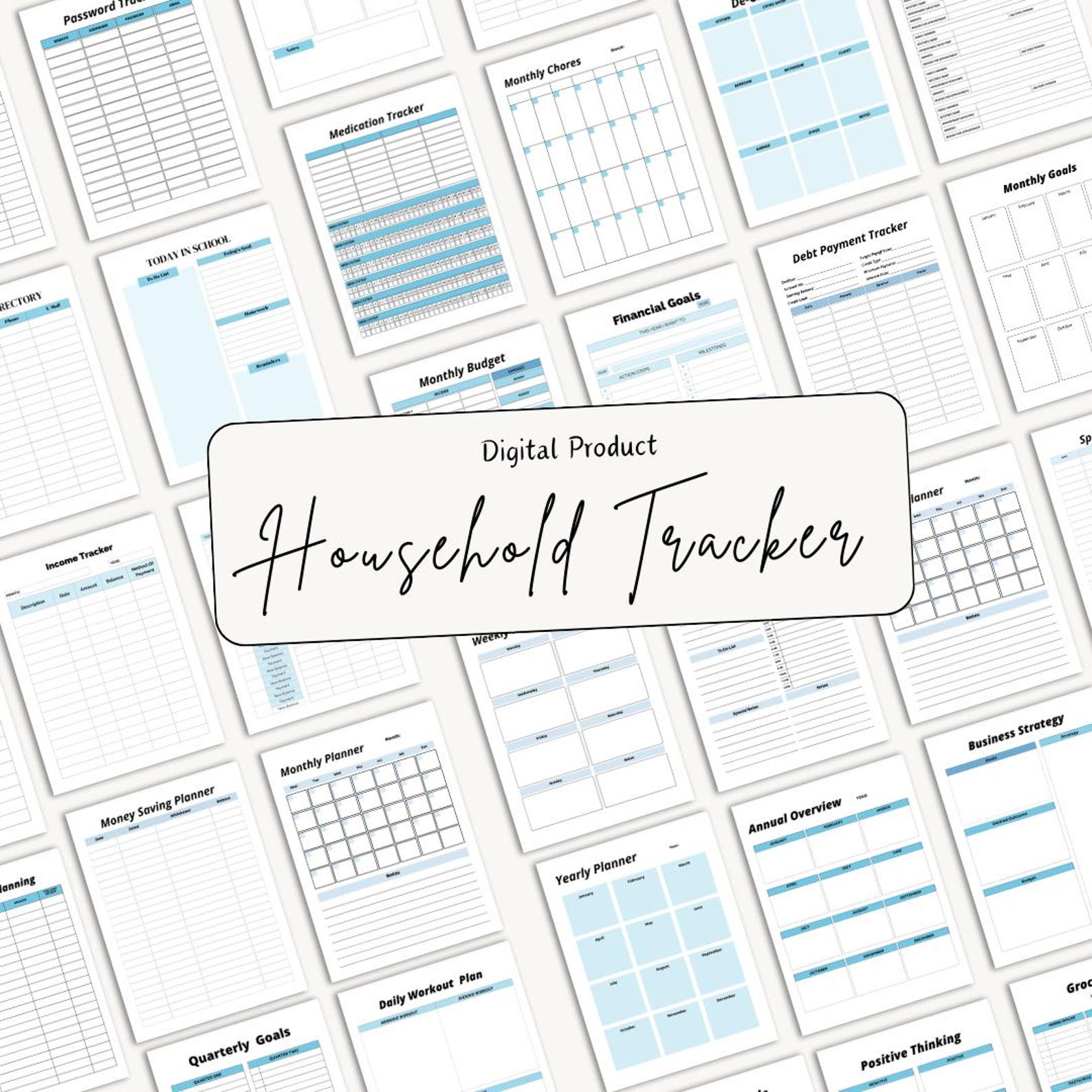 Household Tracker Organizer, Family Tracker System, Home Management ...