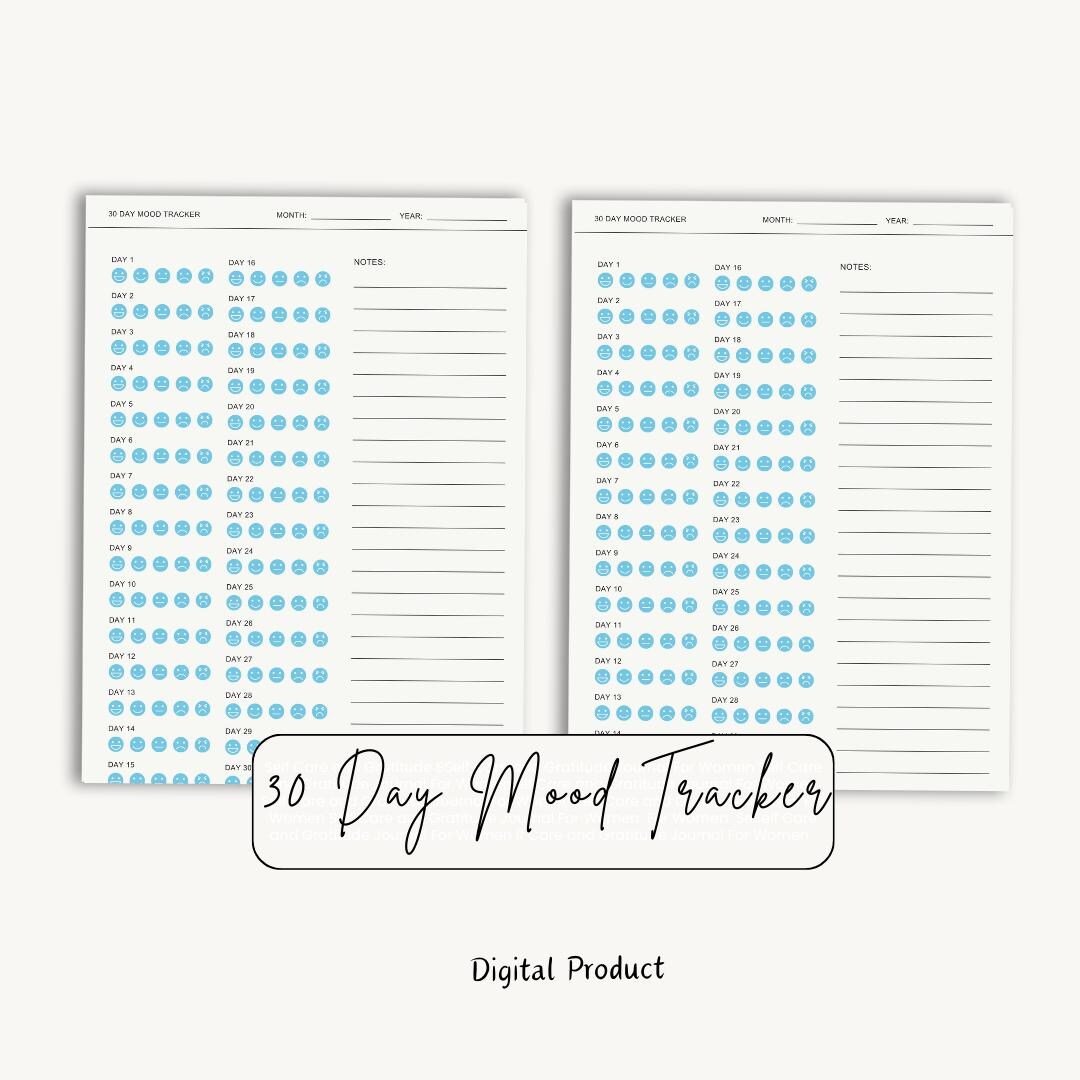 30-day Mood Tracker Digital Printable, Printable Worksheets for ...