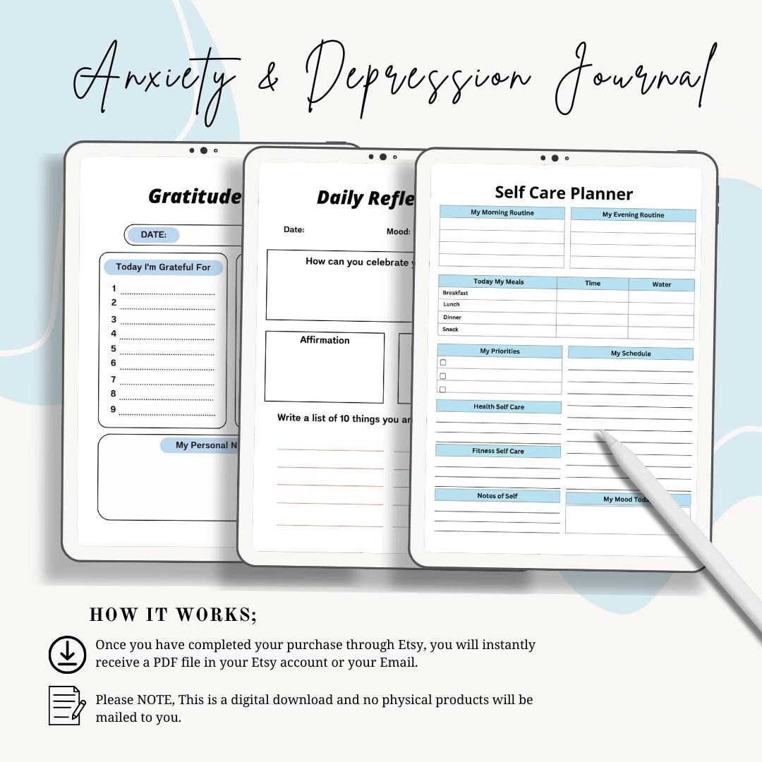 Anxiety & Depression Journal, Mental Health Tracker, Self-care Planner ...