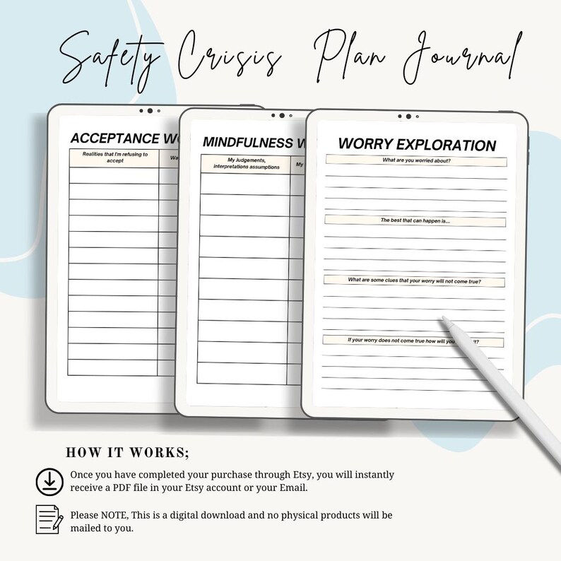 Safety Plan Worksheets, Crisis Plan Workbook, Counseling Tool, Therapy ...