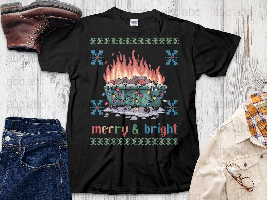 Funny Merry and Bright Dumpster Fire PNG Download, Digital Christmas ...