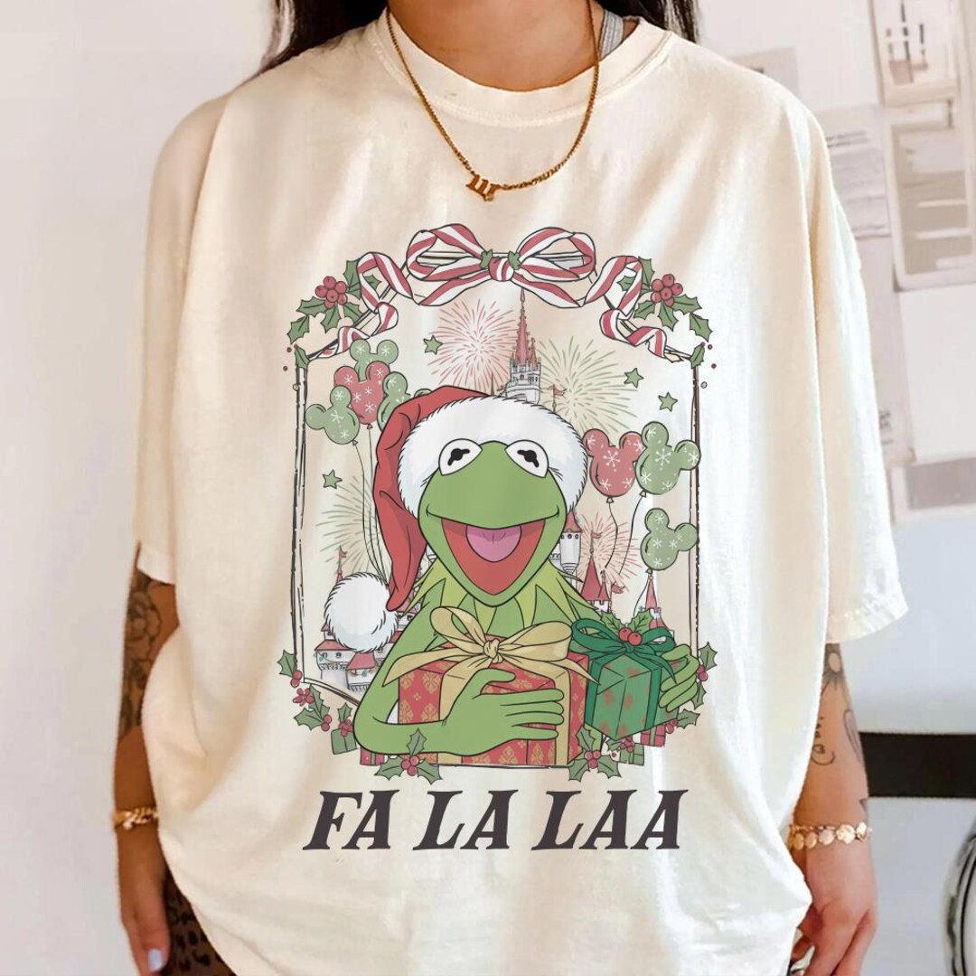 Fa La Laa Kermit the Frog T-shirt, Vintage Kermit in Candy Cane Bow ...