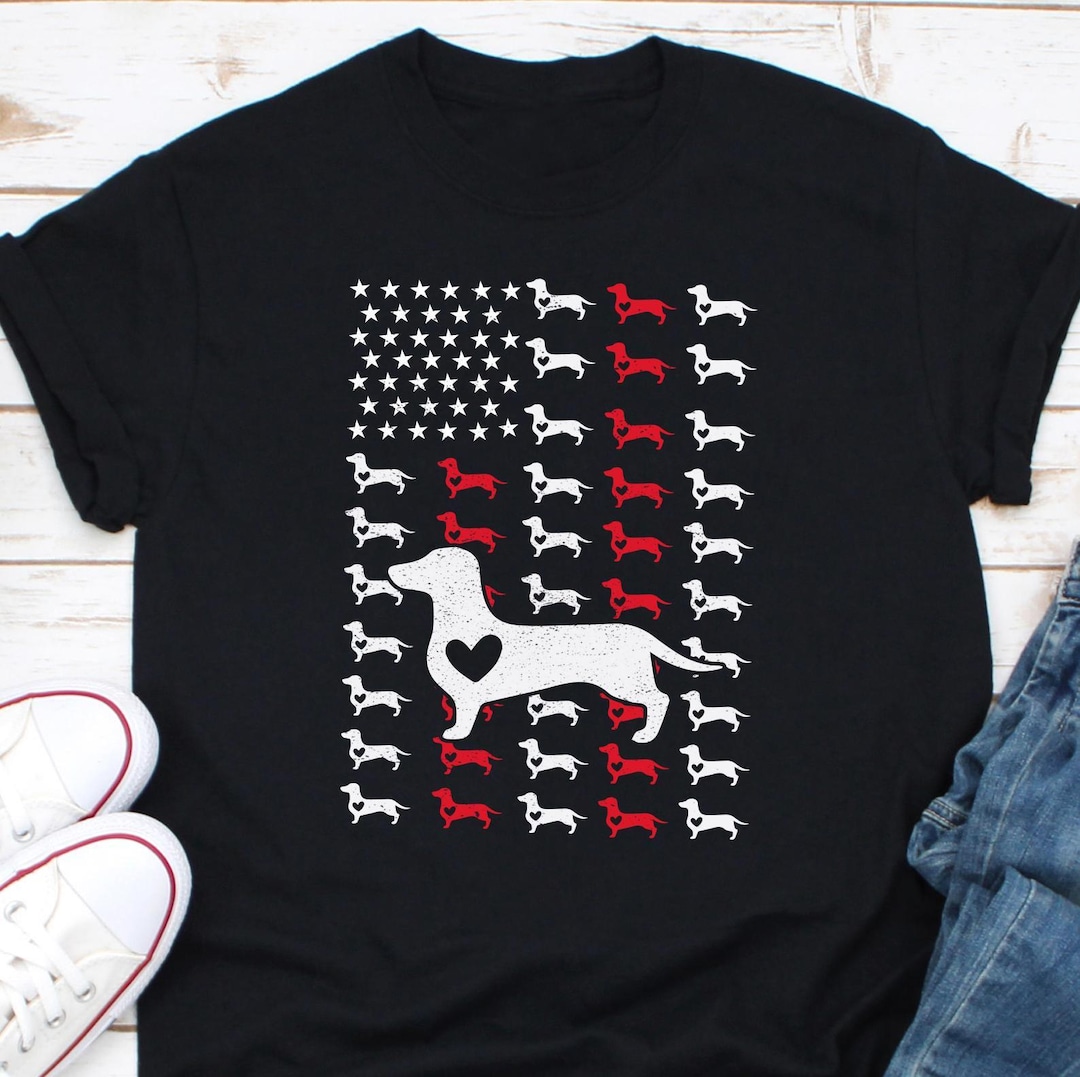 Dachshund Dog American Flag T-shirt, Patriotic Dog Owner Gift, USA Flag ...