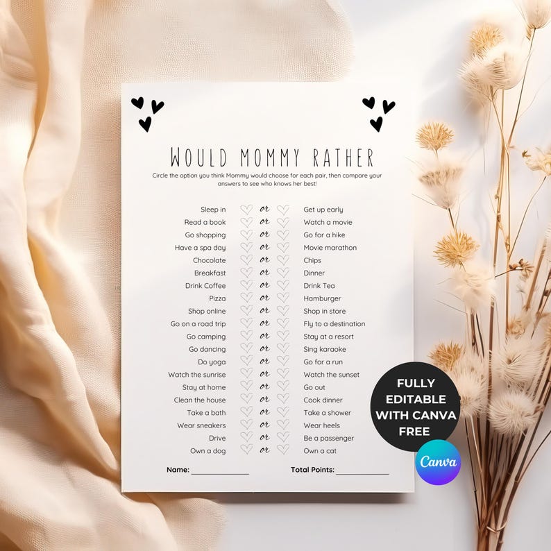 Would Mommy Rather Baby Shower Game | Minimalist/neutral Baby Shower ...