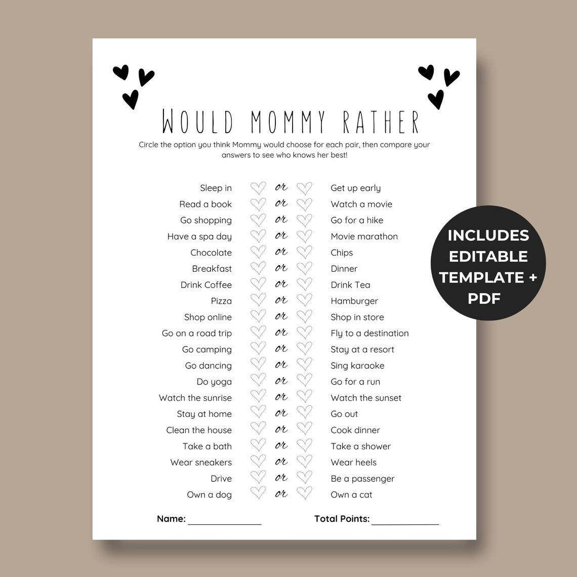 Would Mommy Rather Baby Shower Game | Minimalist/neutral Baby Shower ...