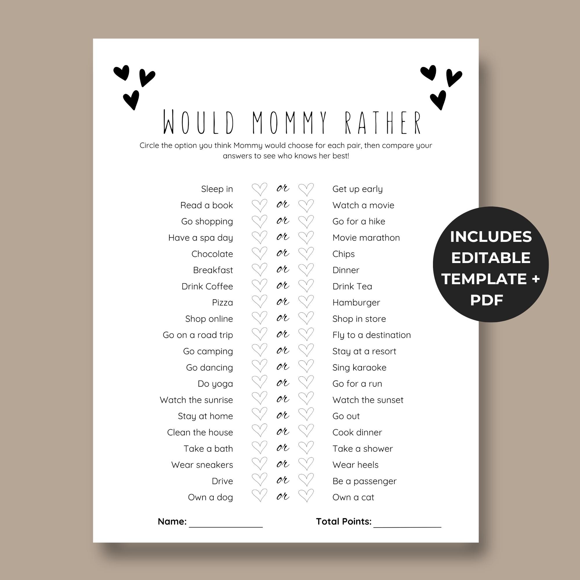Would Mommy Rather Baby Shower Game | Minimalist/neutral Baby Shower ...