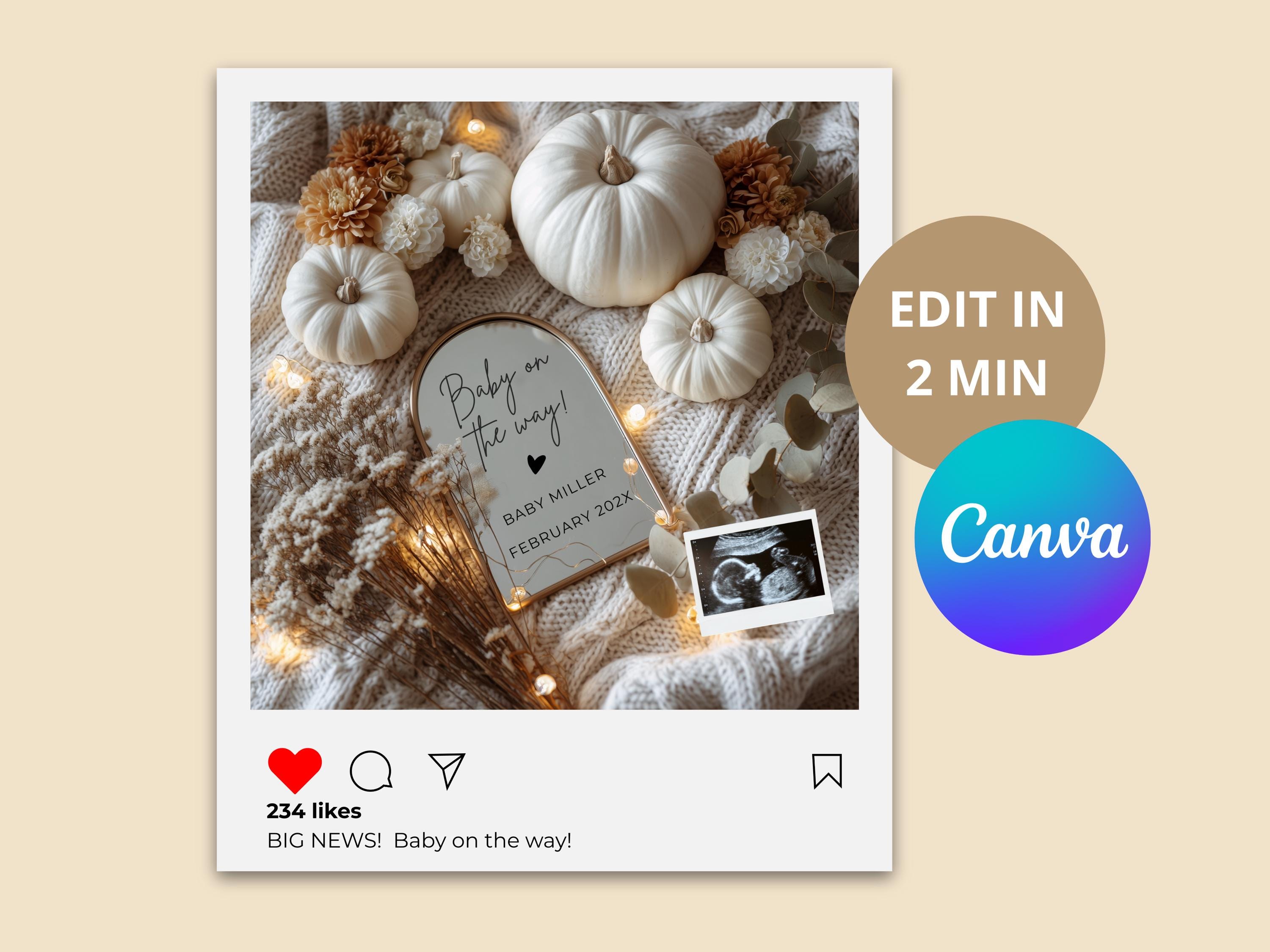 Fall Mirror Pregnancy Announcement Digital Canva Editable Template ...