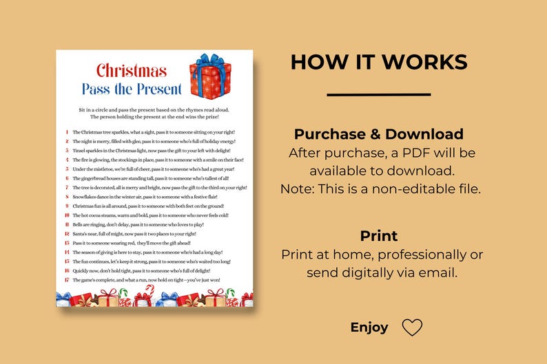 Christmas Pass the Present | Christmas Printable Gift Exchange Game ...