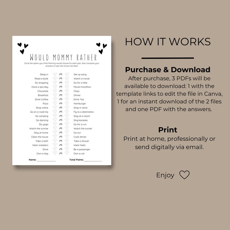 Would Mommy Rather Baby Shower Game | Minimalist/neutral Baby Shower ...