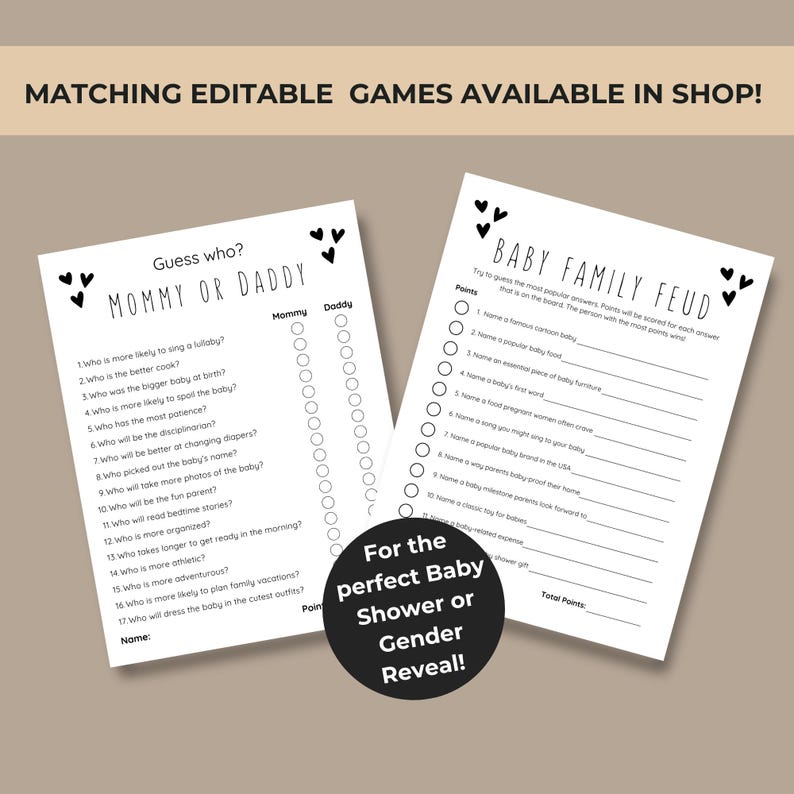 Would Mommy Rather Baby Shower Game | Minimalist/neutral Baby Shower ...
