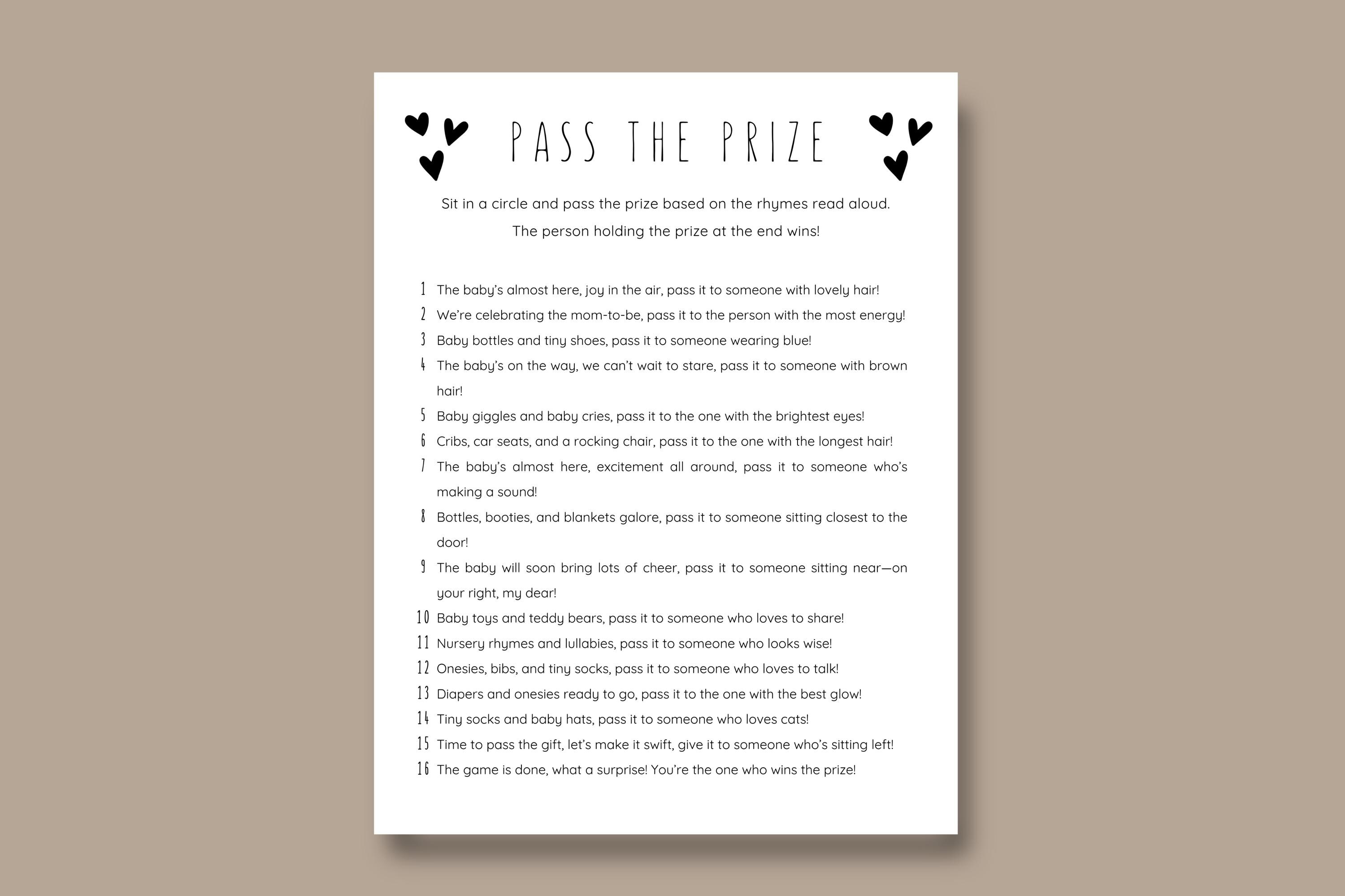 Pass the Prize Baby Shower Game | Pass the Gift/present | Neutral ...