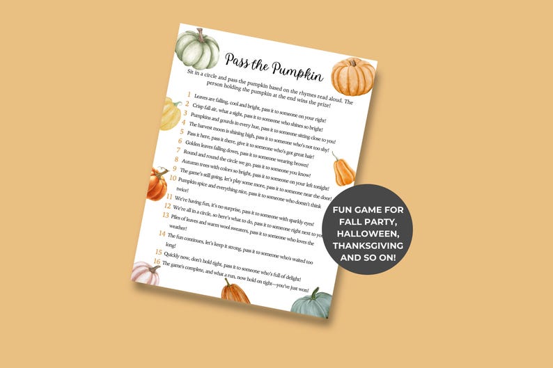 Pass the Pumpkin Game | Pass the Prize/present/gift Game | Thanksgiving ...