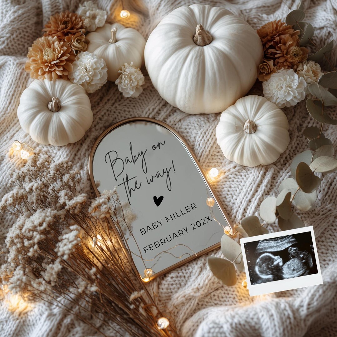 Fall Mirror Pregnancy Announcement Digital Canva Editable Template ...