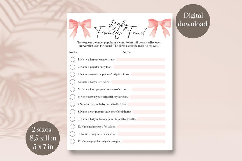 Family Feud Baby Shower Game | Printable Baby Shower Activity | It's a ...