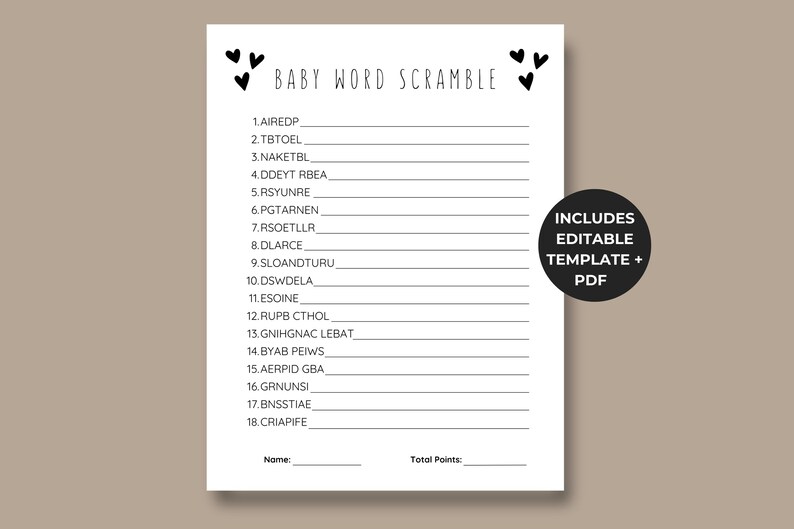 Minimalist Baby Shower Word Scramble With Answer Key | Neutral Baby ...