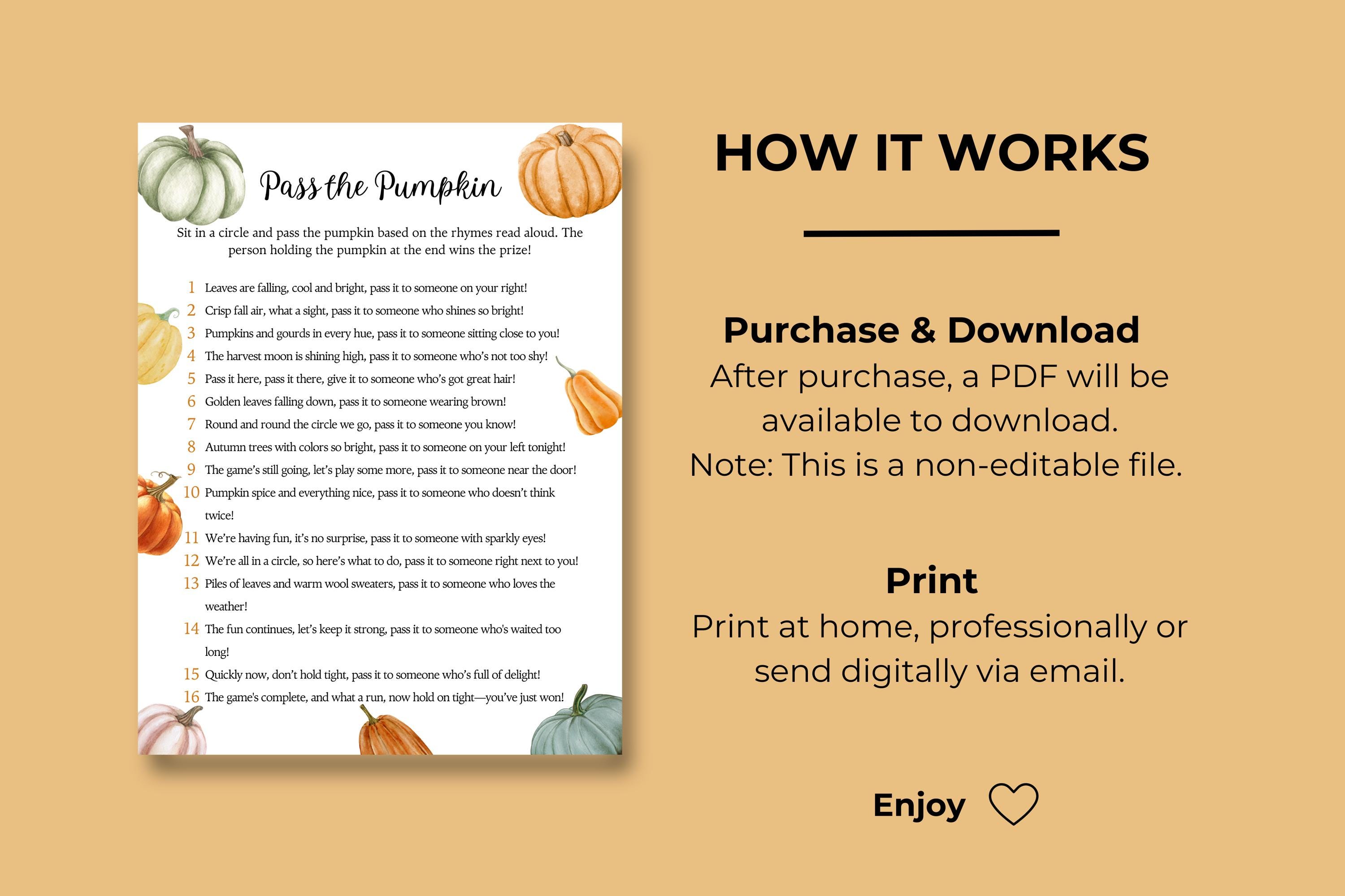 Pass the Pumpkin Game | Pass the Prize/present/gift Game | Thanksgiving ...