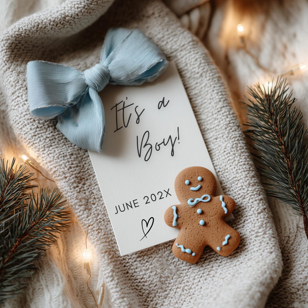 Christmas Boy Gingerbread Pregnancy Announcement | Blue Bow Holiday ...
