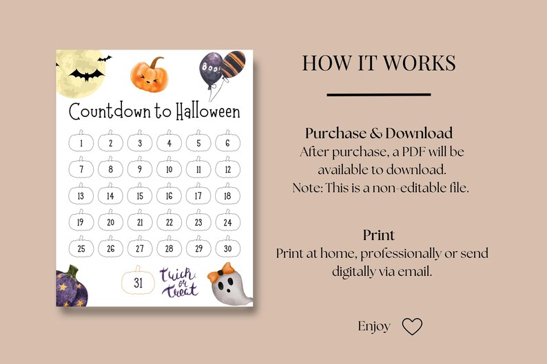 Countdown to Halloween Printable | Halloween Advent Calendar | Digital ...