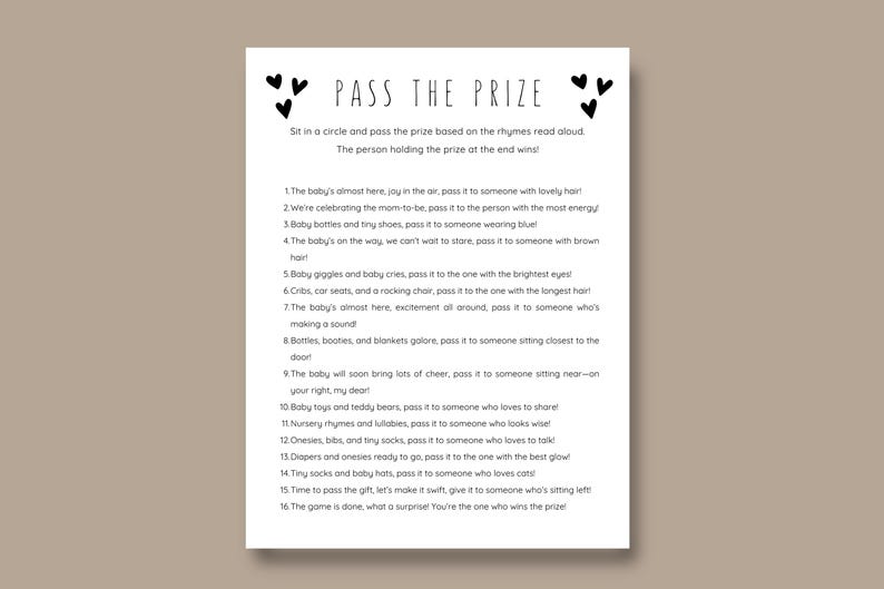 Pass the Prize Baby Shower Game | Pass the Gift/present | Neutral ...