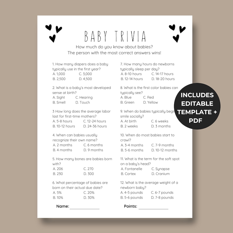 Minimalistic Baby Shower Trivia Game | Neutral Theme | Gender Reveal ...