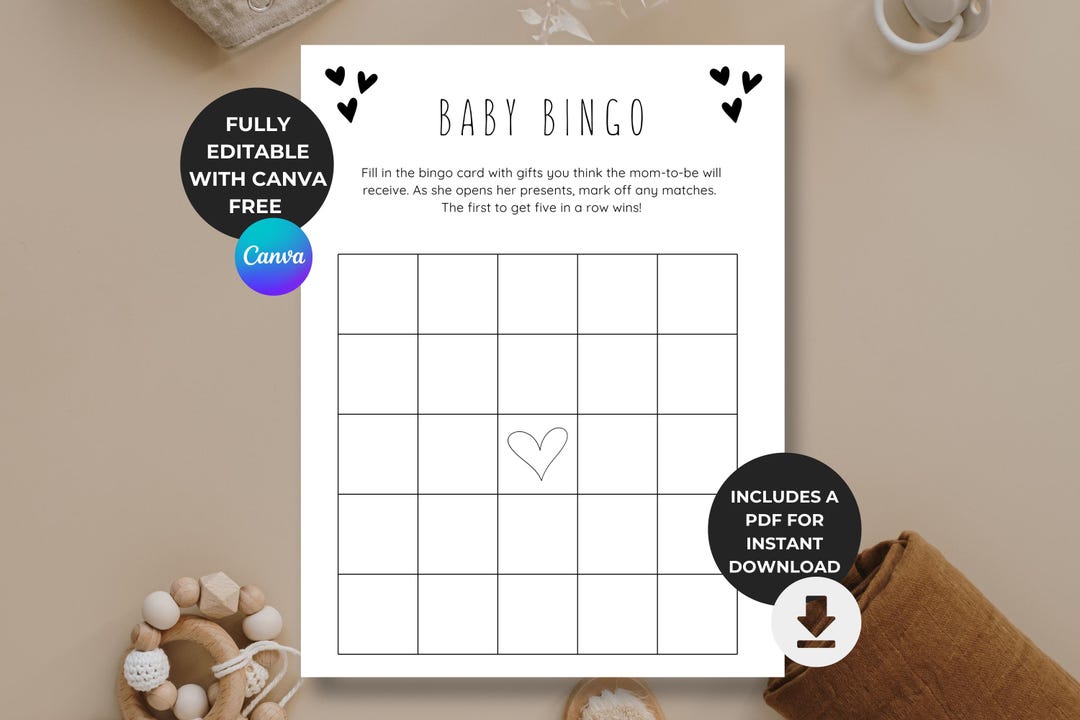 Blank Baby Shower Bingo | Minimalistic/neutral Baby Bingo Guess the ...