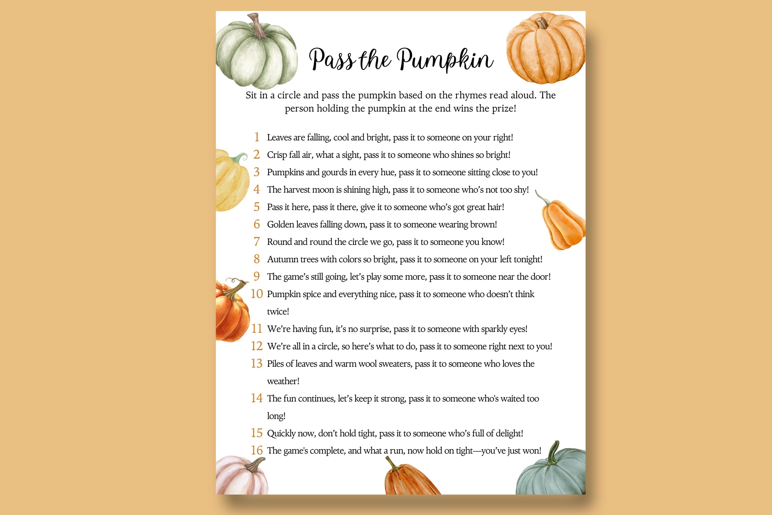 Pass the Pumpkin Game | Pass the Prize/present/gift Game | Thanksgiving ...