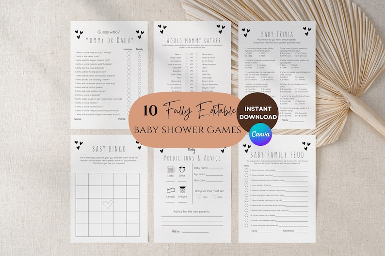 Baby Shower Game Bundle With Minimalist Gender Neutral Baby Shower ...