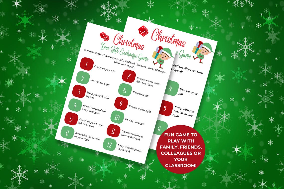Christmas Elf Dice Gift Exchange Game | Gift/present Swap Game | Pass ...