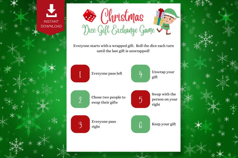 Christmas Elf Dice Gift Exchange Game | Gift/present Swap Game | Pass ...