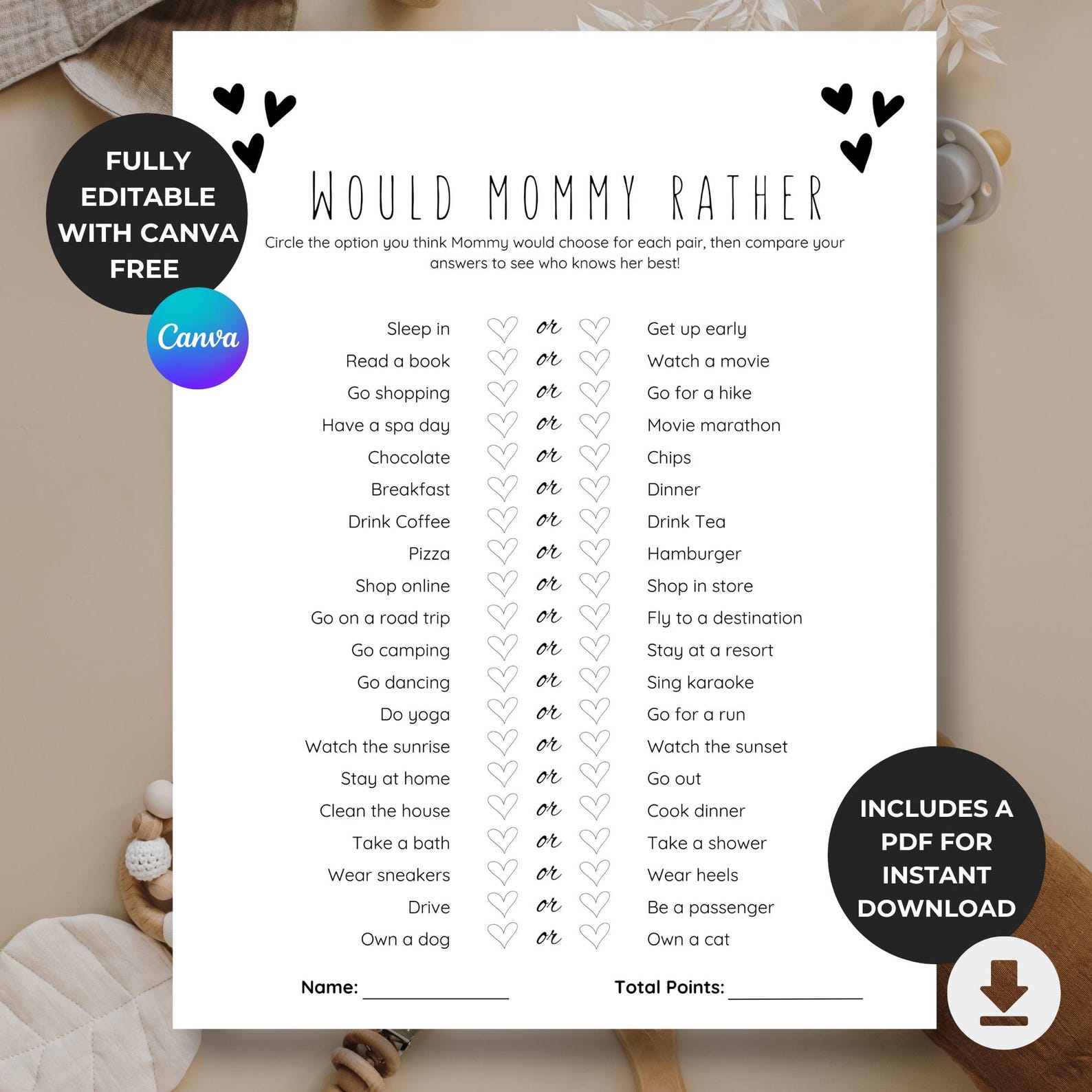 Would Mommy Rather Baby Shower Game | Minimalist/neutral Baby Shower ...