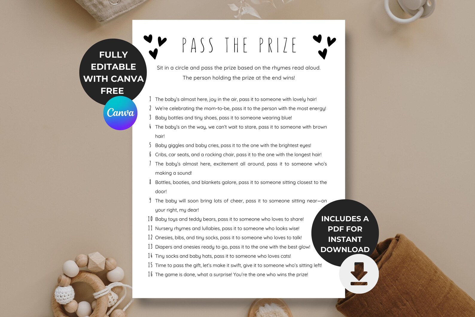 Pass the Prize Baby Shower Game | Pass the Gift/present | Neutral ...