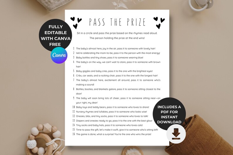 Pass the Prize Baby Shower Game | Pass the Gift/present | Neutral ...