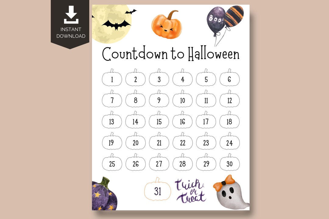 Countdown to Halloween Printable | Halloween Advent Calendar | Digital ...