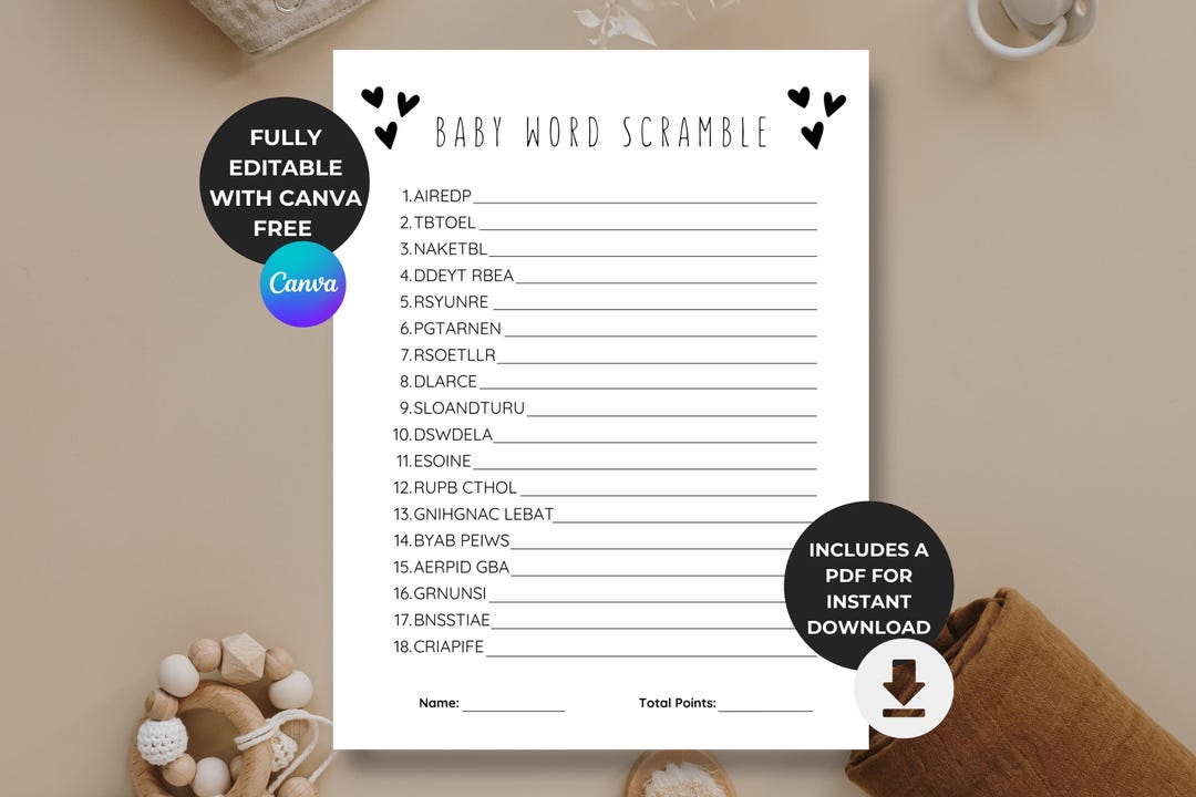 Minimalist Baby Shower Word Scramble With Answer Key | Neutral Baby ...