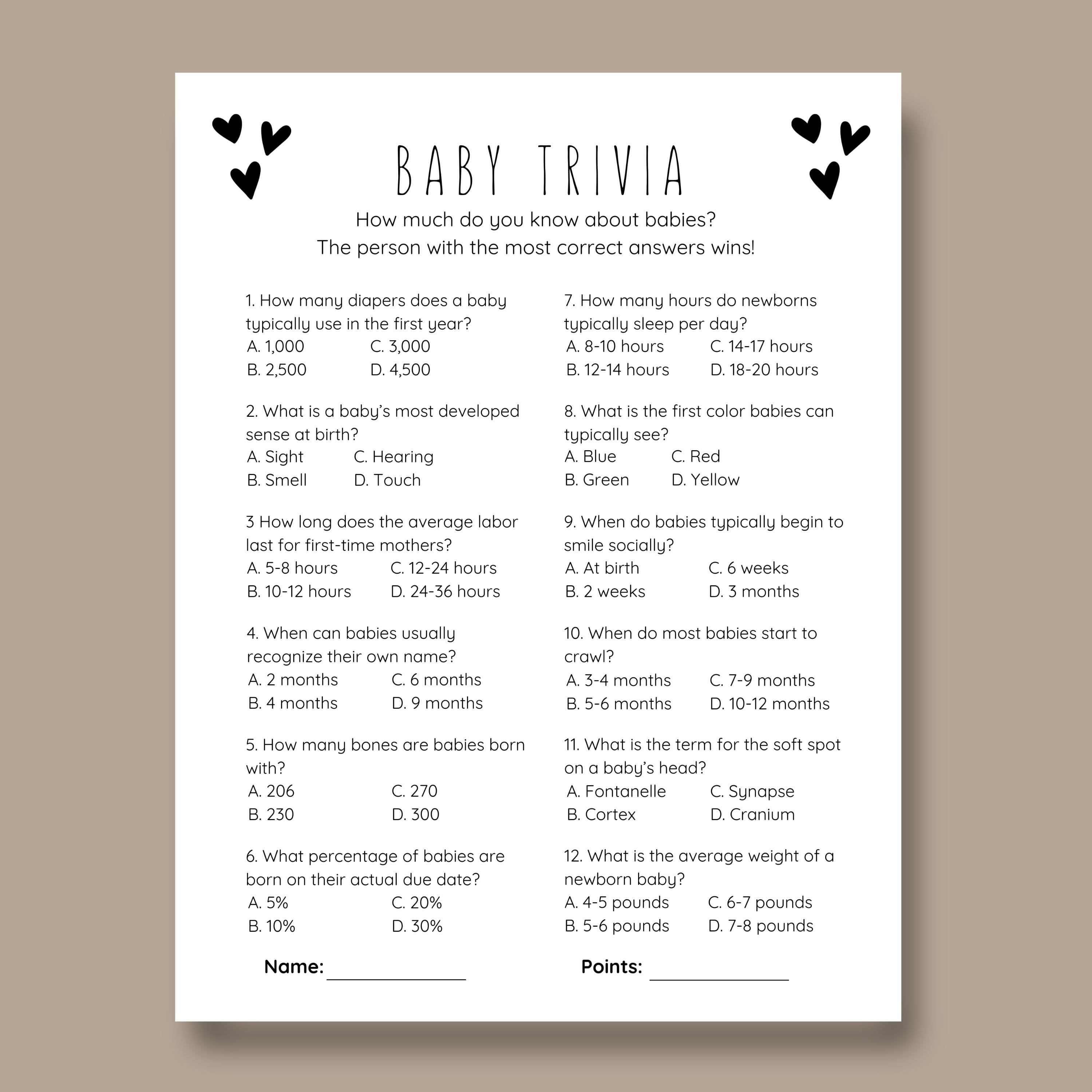 Minimalistic Baby Shower Trivia Game | Neutral Theme | Gender Reveal ...