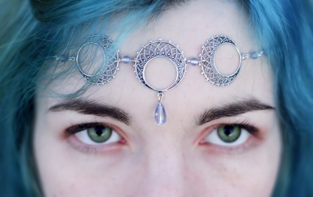 Triple Moon Goddess Faery WICCA Circlet Tiara - Choose Your Bead Color ...