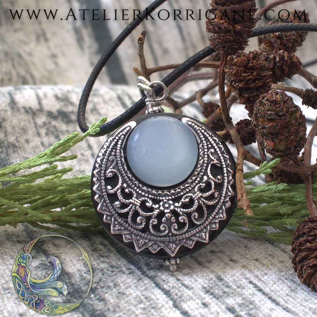 Silver Moon Amulet With Genuine Moonstone - Lunar Protection Talisman ...