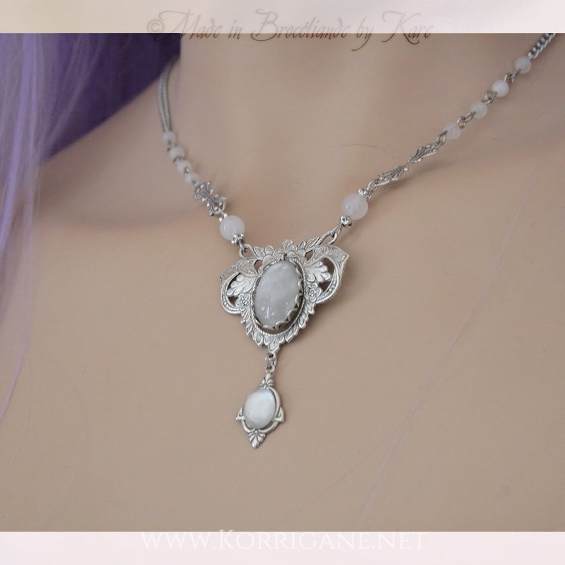 Elven Necklace white Elf Glass Cabochons and Japse | Etsy