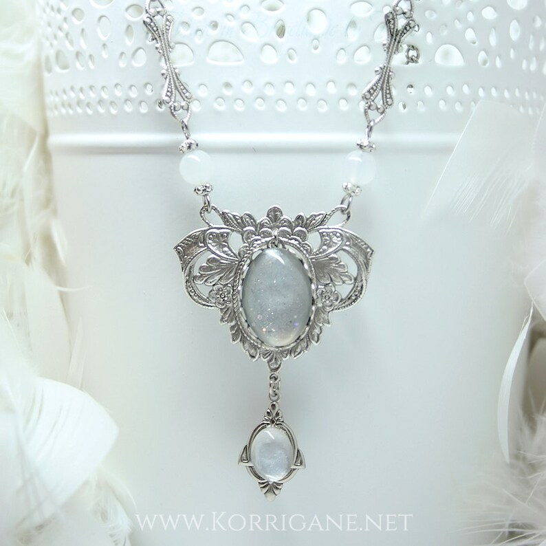 Elven Necklace white Elf Glass Cabochons and Japse - Etsy