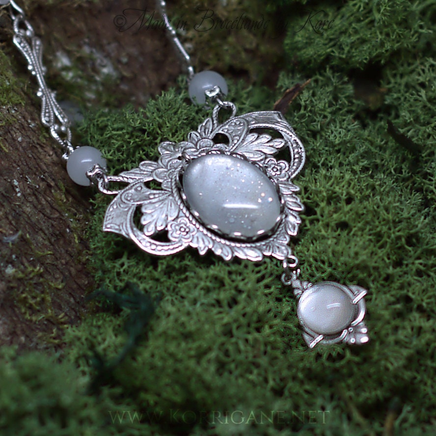 Elven Necklace white Elf Glass Cabochons and Japse | Etsy
