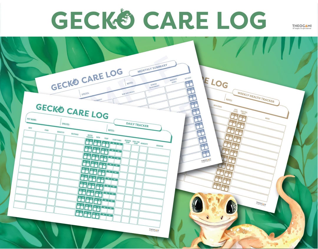 Gecko Care Log Printable PDF, Reptile Tracker for Feeding, Shedding, Health, Habitat, Leopard ...