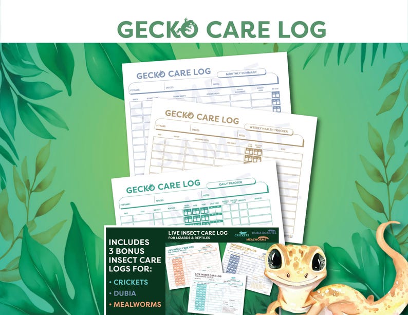 Gecko Care Log: Reptile Health Tracker (printable PDF) + Insect Logs - Etsy