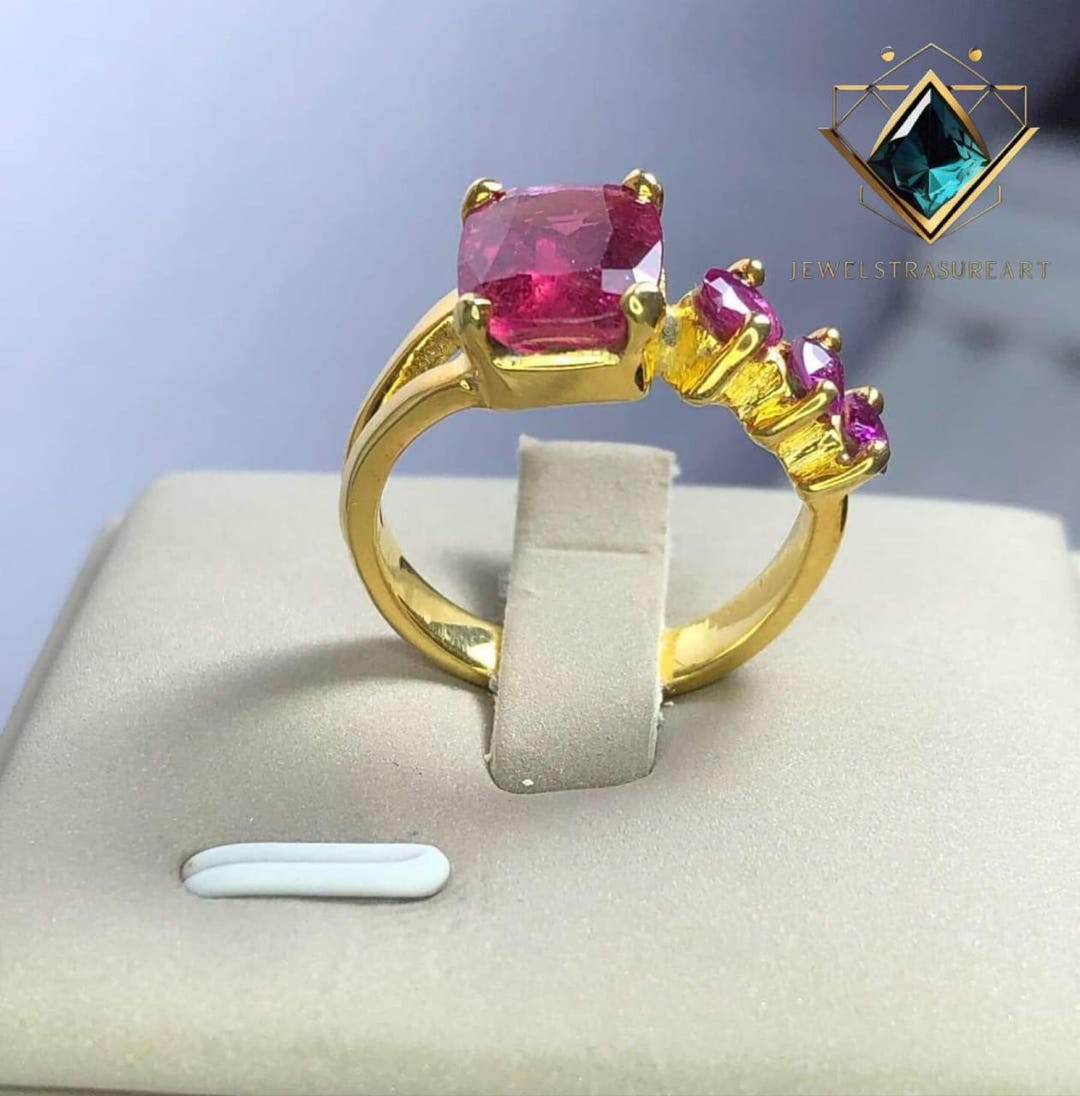 14k Gold Multi Stone Ruby Ring, Original Pink Ruby Stones Ring, Women's Ruby Ring, Wedding Ring ...