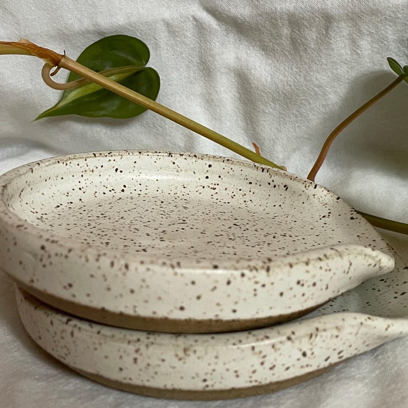 Handmade Ceramic Spoon Rest, White Speckled Color Block Plate ...