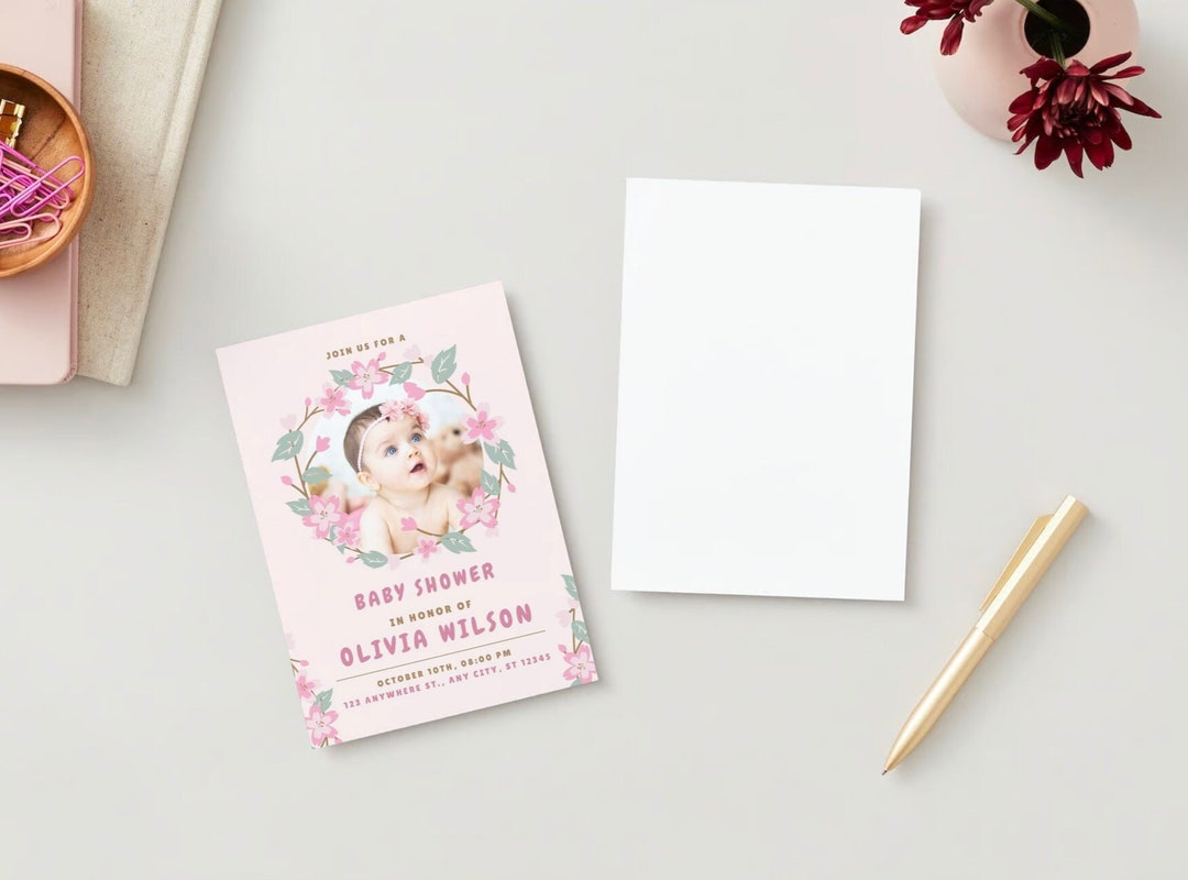 Powder Pink Flower Frame Fun Cute Invitation - Etsy