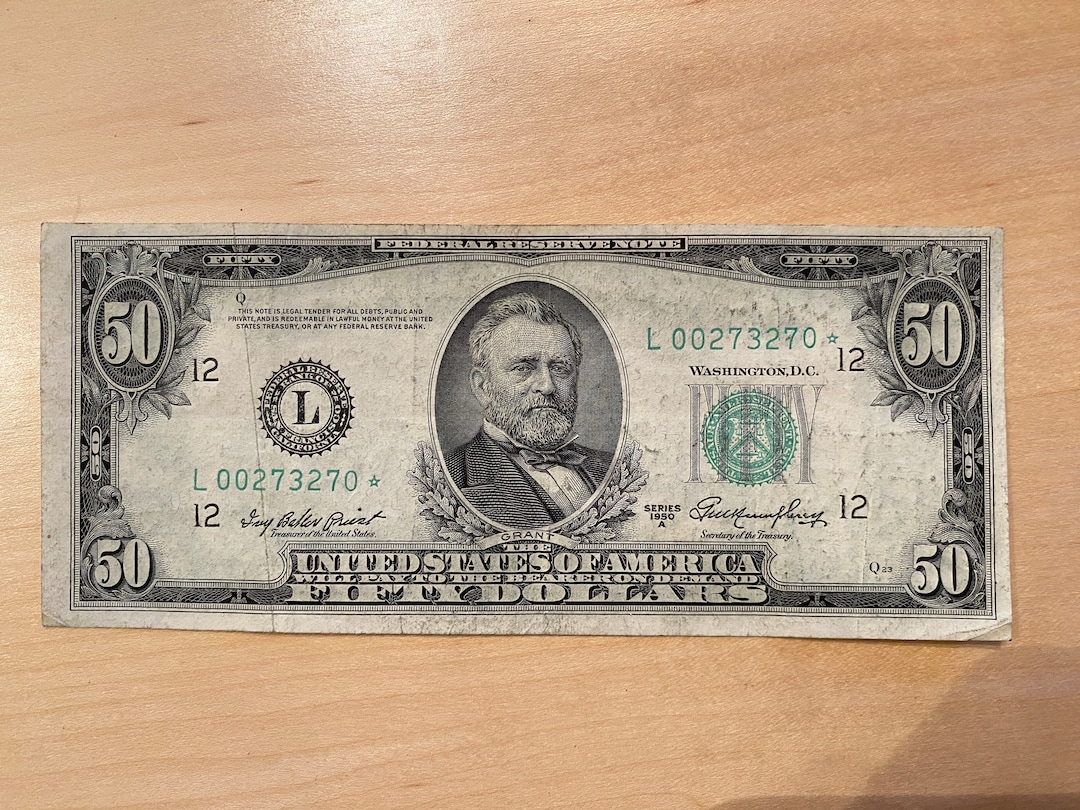 1950 50-dollar Bill STAR Federal Reserve Fifty Note United States Green ...