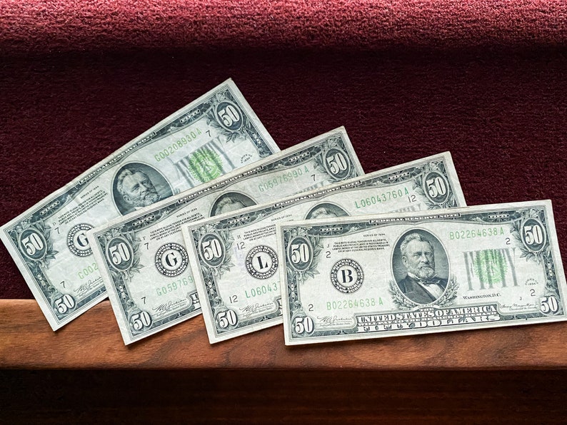1934 50-dollar Bill Federal Reserve Fifty Note United States Green Seal ...