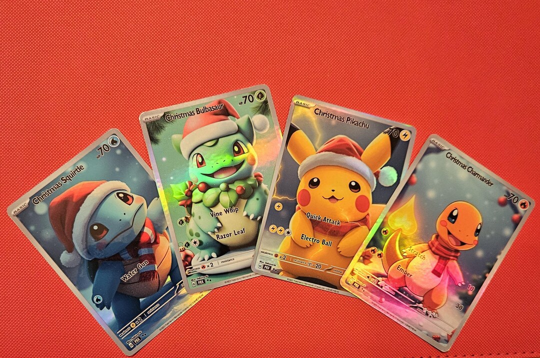 Custom Christmas Pokemon Cards pikachucharmanderbulbasaursquirtle - Etsy
