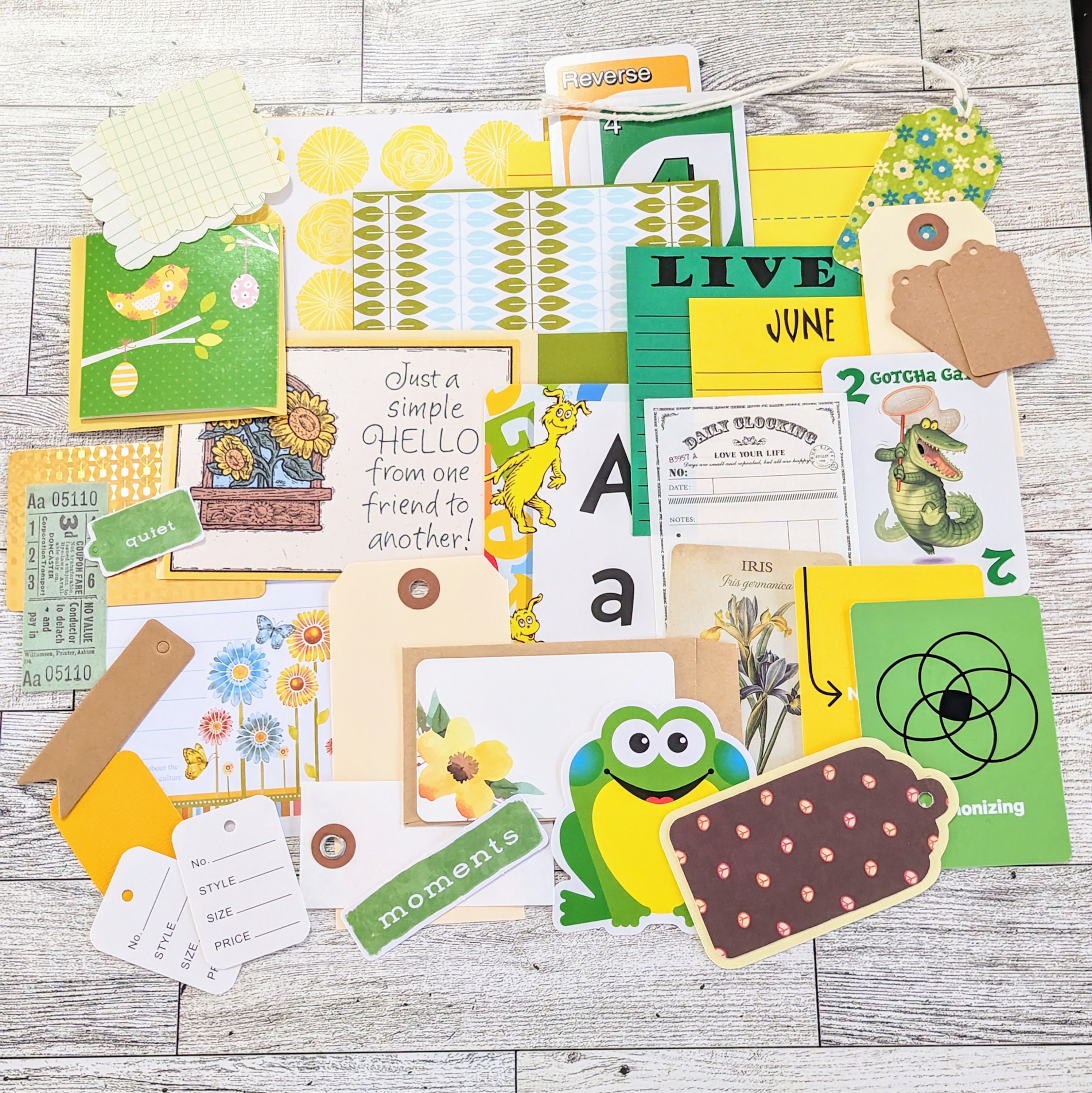 Yellow and Green Junk Journal Kit Ephemera Smashbook Supplies Pockets ...